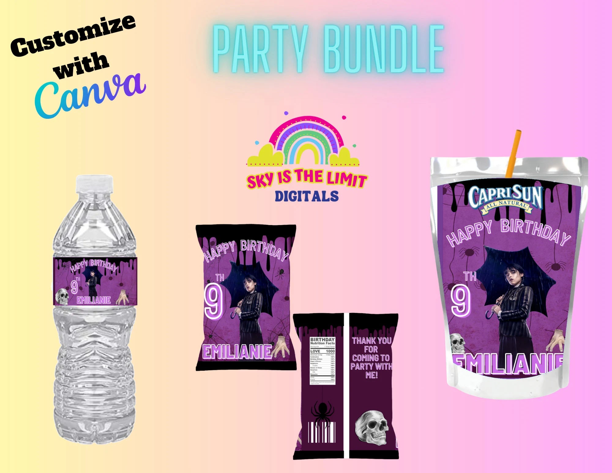 Wednesday party favor editable template(CANVA) – sky is the limit ...